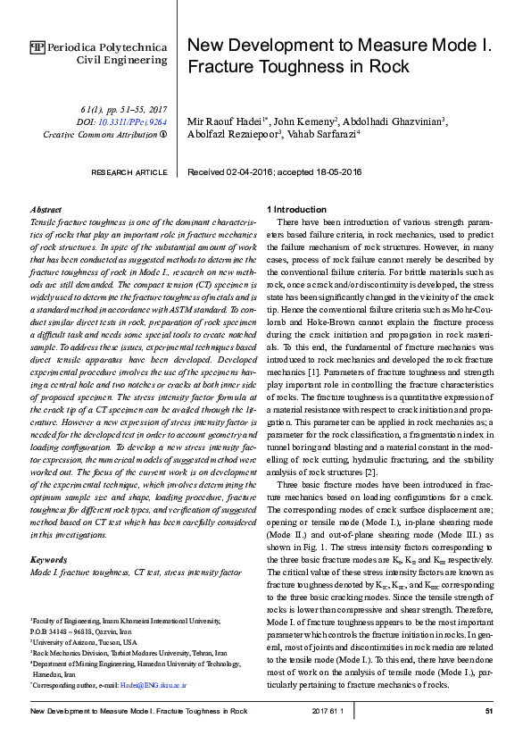 New Development to Measure Mode I. Fracture Toughness in Rock