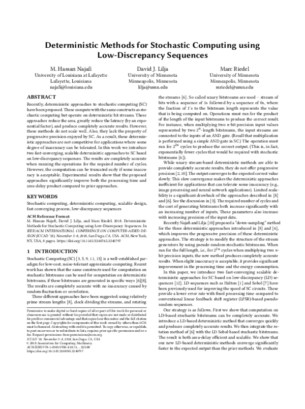(PDF) Deterministic methods for stochastic computing using low-discrepancy sequences