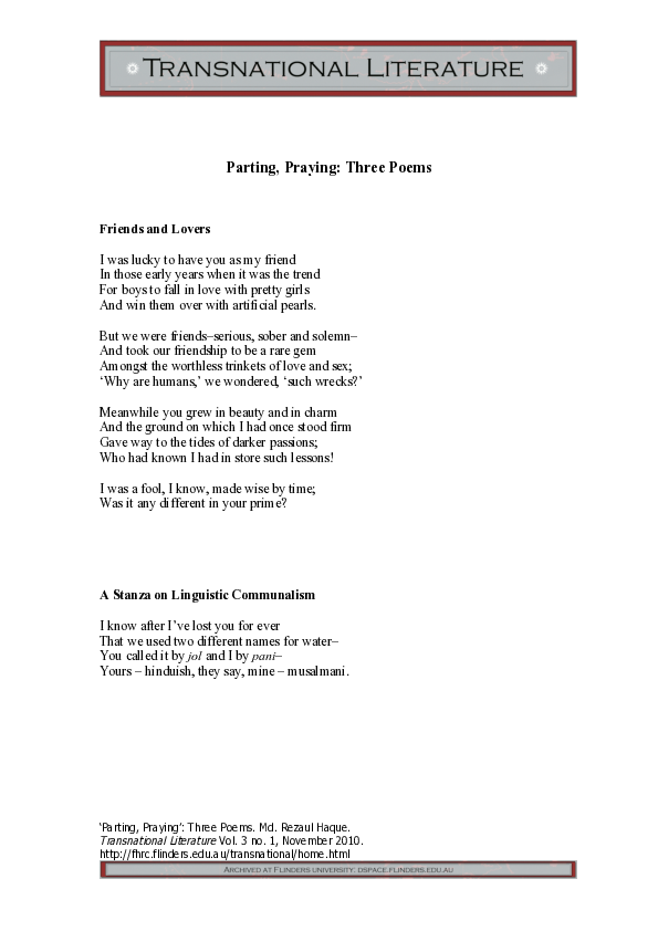 (PDF) Parting, Praying: Three Poems