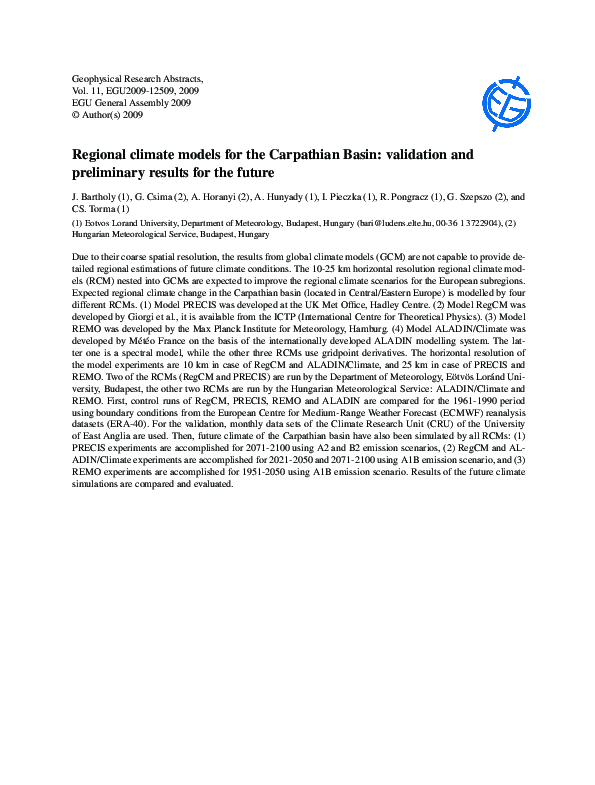 (PDF) Regional climate models for the Carpathian Basin: validation and ...