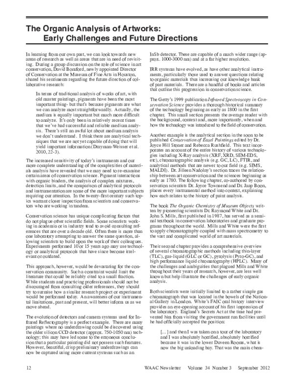 (PDF) The Organic Analysis of Artworks: Early Challenges and Future Directions