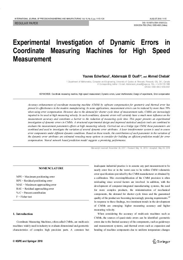 Pdf Experimental Investigation Of Dynamic Errors In Coordinate