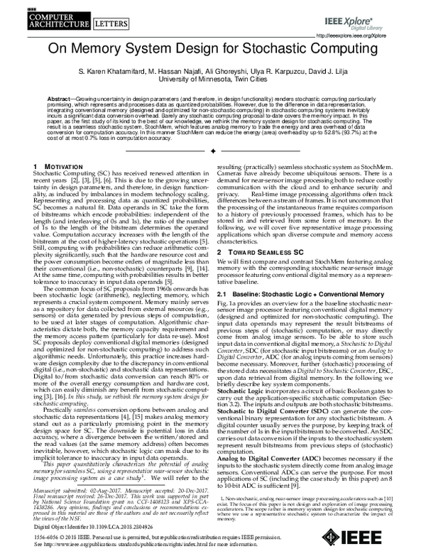 Pdf On Memory System Design For Stochastic Computing