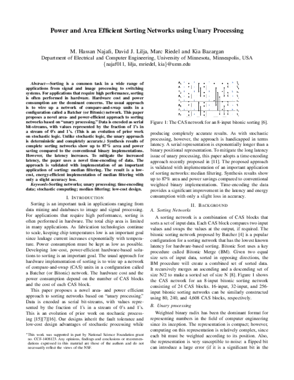 (PDF) Power and Area Efficient Sorting Networks Using Unary Processing