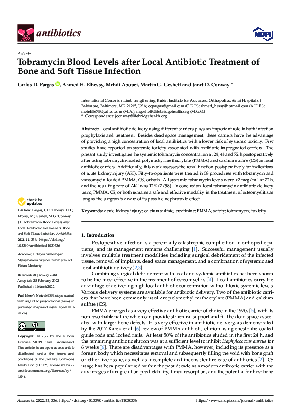 (PDF) Tobramycin Blood Levels after Local Antibiotic Treatment of Bone ...