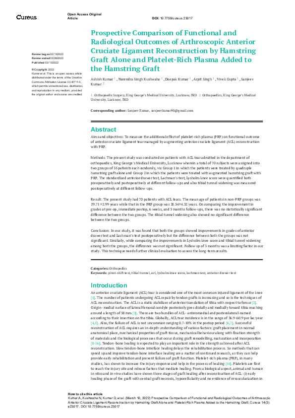 (PDF) Prospective Comparison of Functional and Radiological Outcomes of ...