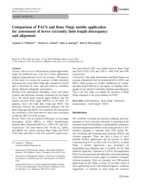 (PDF) Comparison of PACS and Bone Ninja mobile application for ...