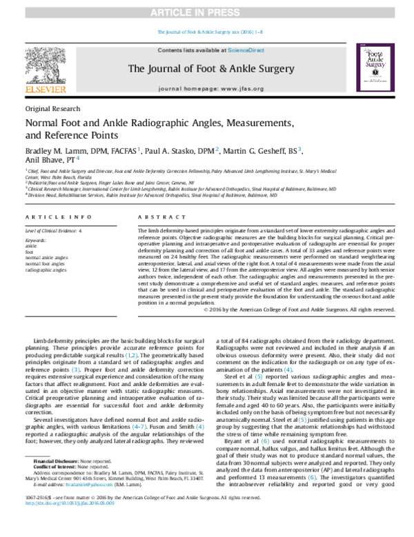 (PDF) Normal Foot and Ankle Radiographic Angles, Measurements, and ...