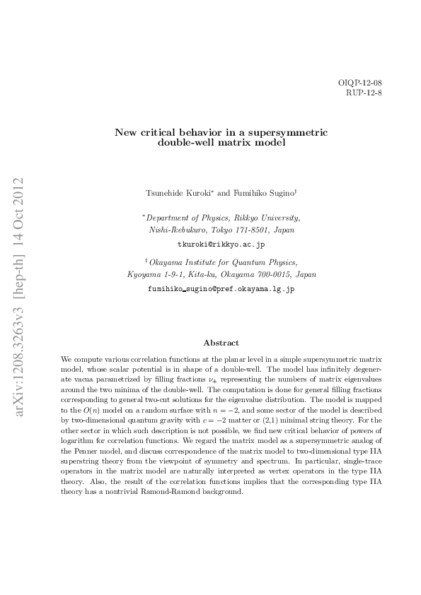 (PDF) New critical behavior in a supersymmetric double-well matrix ...