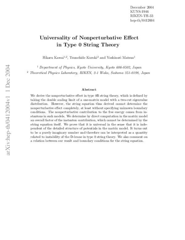 (PDF) Universality of nonperturbative effect in type 0 string theory