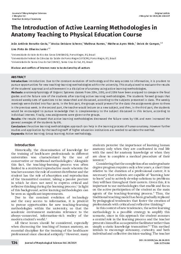 (PDF) The Introduction of Active Learning Methodologies in Anatomy ...