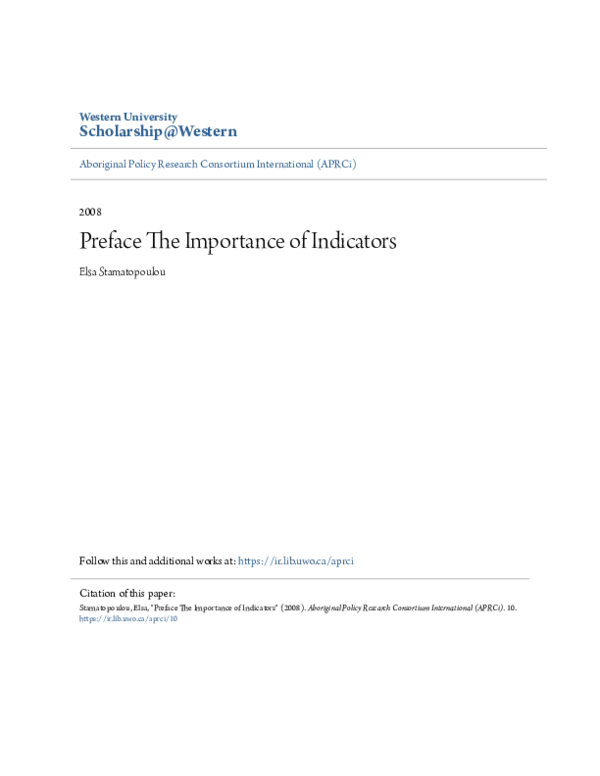 Pdf Preface The Importance Of Indicators Elsa Stamatopoulou