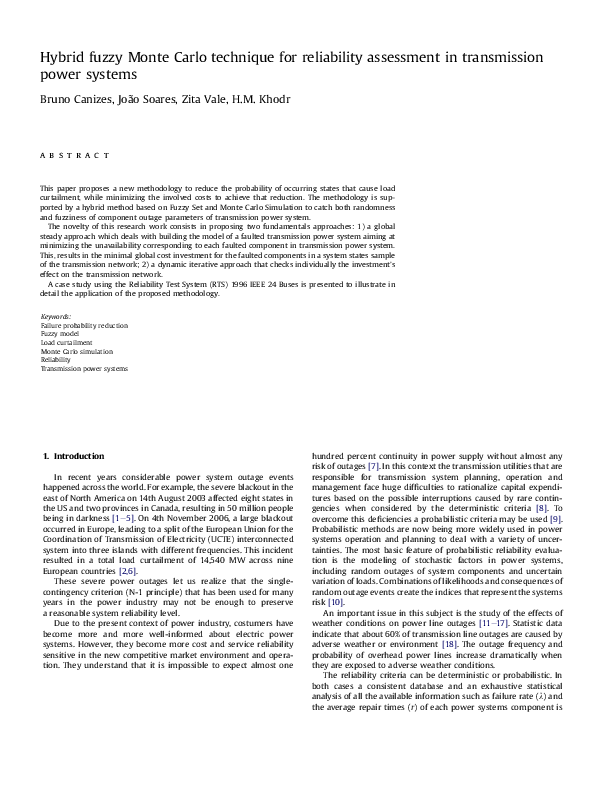 Pdf Hybrid Fuzzy Monte Carlo Technique For Reliability Assessment In Transmission Power Systems