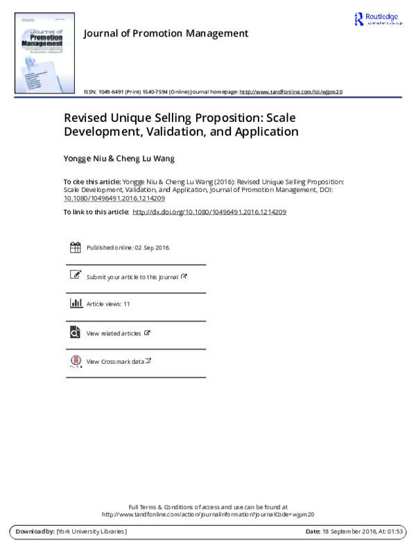 (PDF) Revised Unique Selling Proposition: Scale Development, Validation, and Application