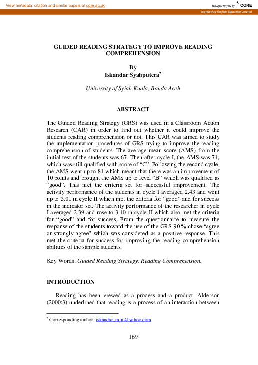(PDF) Guided Reading Strategy to Improve Reading Comprehension