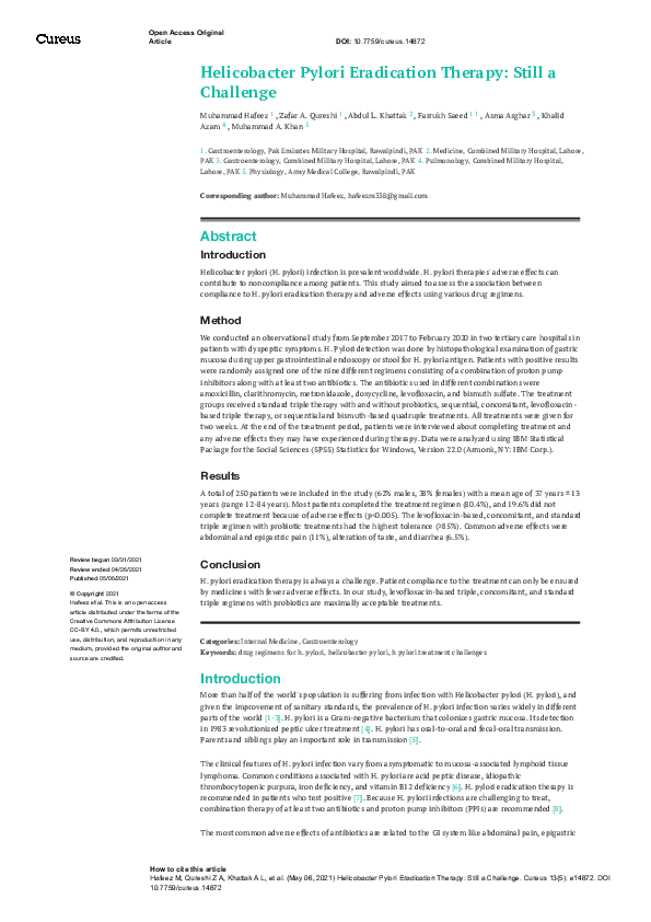 (PDF) Helicobacter Pylori Eradication Therapy: Still a Challenge