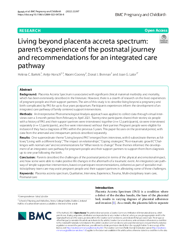 (PDF) Living beyond placenta accreta spectrum: parent’s experience of ...