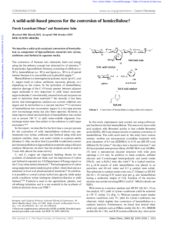 (PDF) A solid-acid-based process for the conversion of hemicellulose