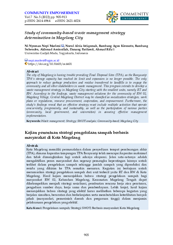 (PDF) Study of community-based waste management strategy determination ...