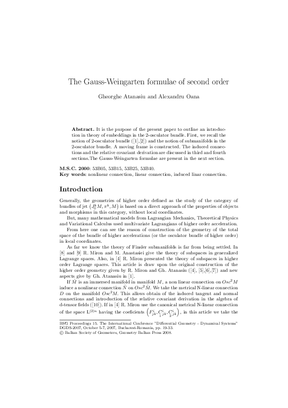 (PDF) The Gauss-Weingarten Formulae of Second Order