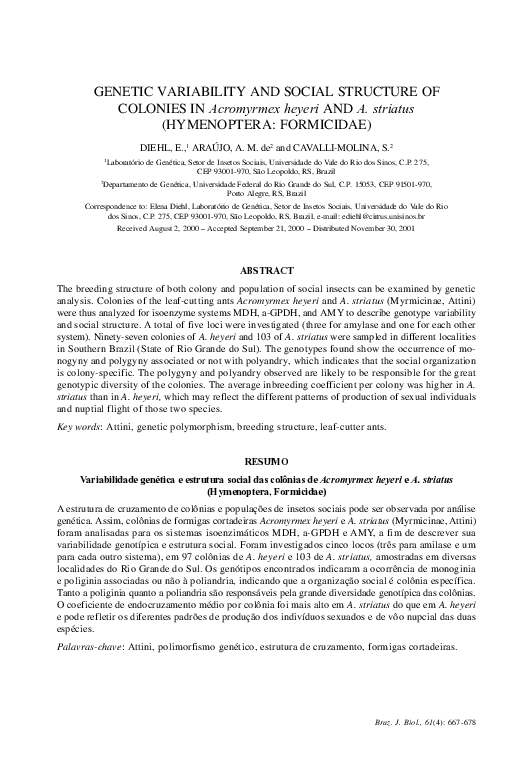 (PDF) Genetic variability and social structure of colonies in ...