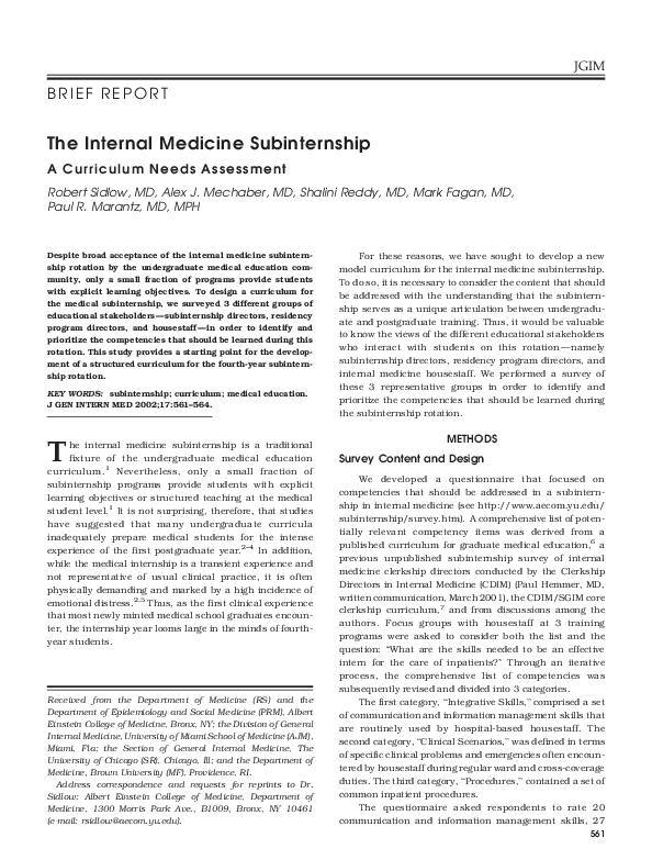 (PDF) The internal medicine subinternship