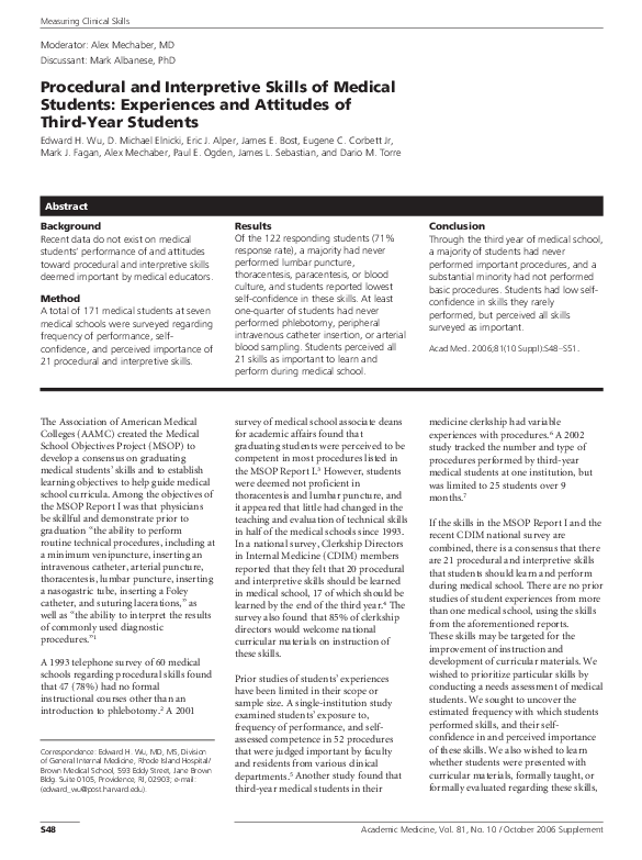 (PDF) Procedural and Interpretive Skills of Medical Students: Experiences and Attitudes of Third ...