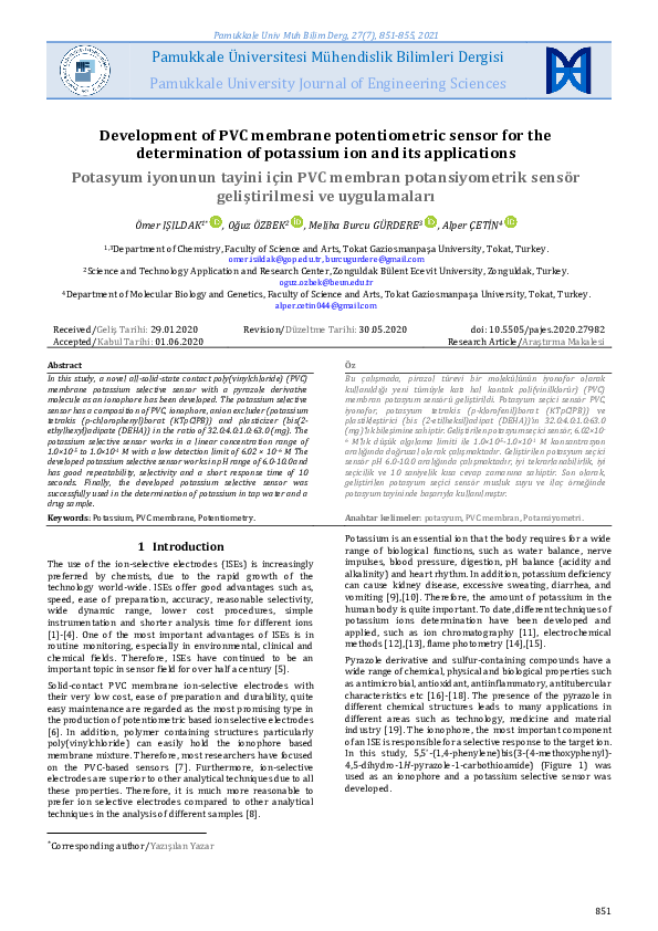 (PDF) Development of PVC Membrane Potentiometric Sensor for the Determination of Potassium Ion ...