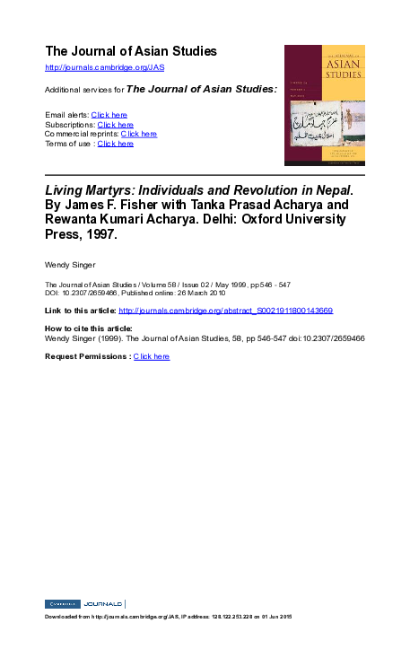 (PDF) Living Martyrs: Individuals and Revolution in Nepal. By James F ...
