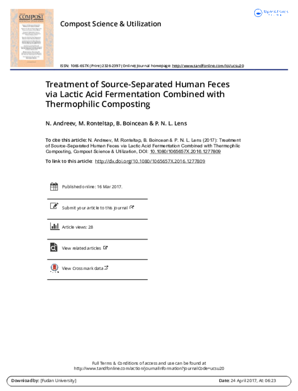 (PDF) Treatment of Source-Separated Human Feces via Lactic Acid ...