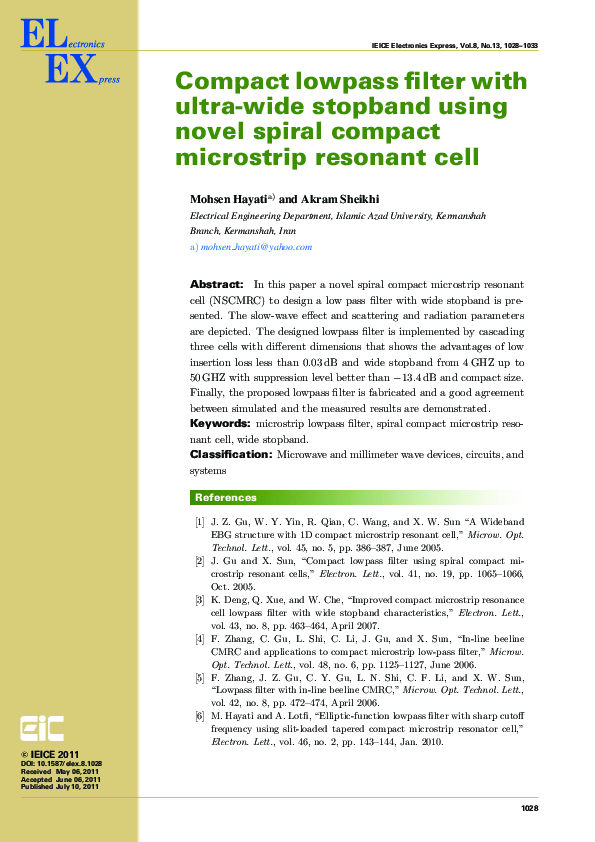 Pdf Compact Lowpass Filter With Ultra Wide Stopband Using Novel Spiral Compact Microstrip