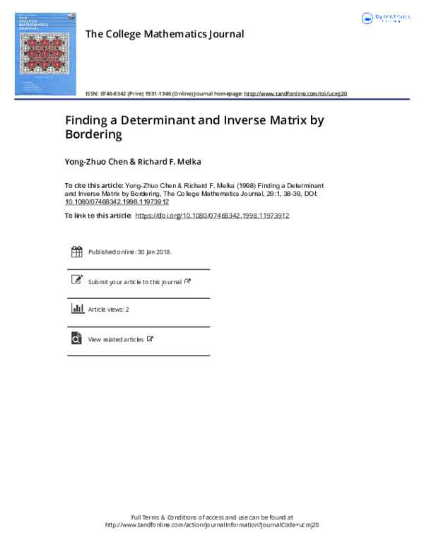 Finding a Determinant and Inverse Matrix by Bordering