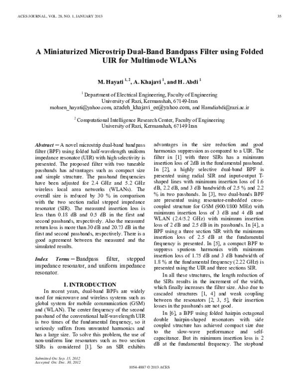 (PDF) A Miniaturized Microstrip Dual-Band Bandpass Filter using Folded UIR for Multimode WLANs