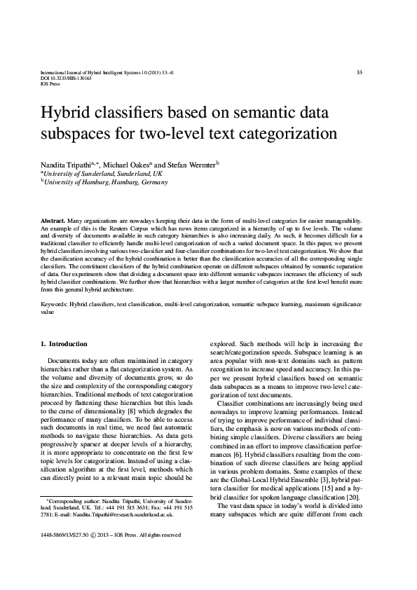 (PDF) Hybrid classifiers based on semantic data subspaces for two-level ...