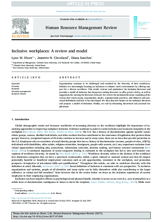 (PDF) Inclusive workplaces: A review and model