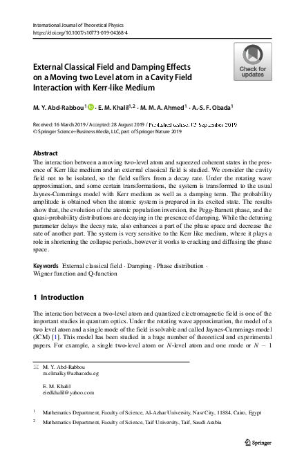 (PDF) External Classical Field and Damping Effects on a Moving two ...