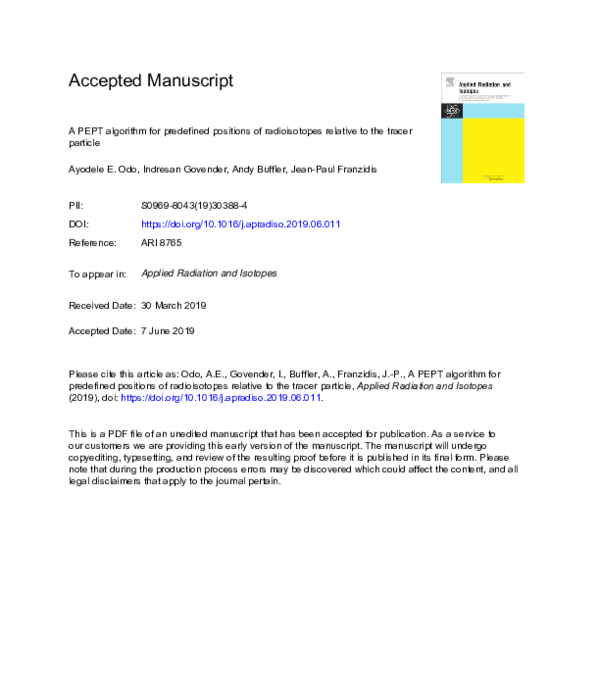 (PDF) A PEPT algorithm for predefined positions of radioisotopes ...