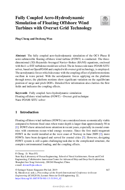 Pdf Fully Coupled Aero Hydrodynamic Simulation Of Floating Offshore