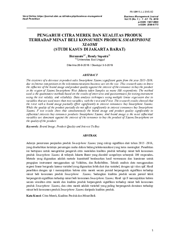 (PDF) Pengaruh Citra Merek Dan Kualitas Produk Terhadap Keputusan Pembelian Konsumen Pada CV ...