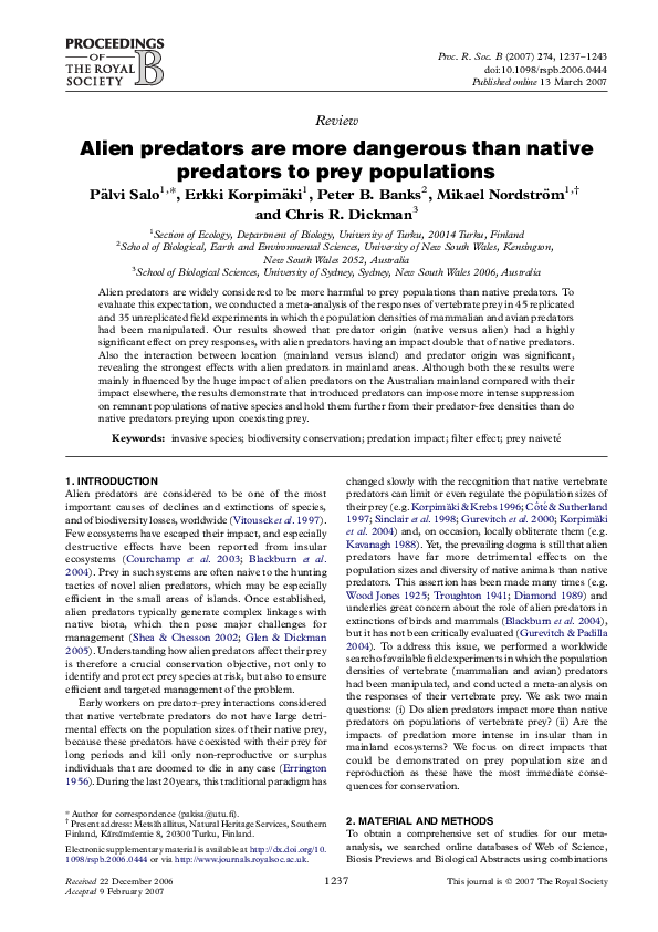 (PDF) Alien predators are more dangerous than native predators to prey ...