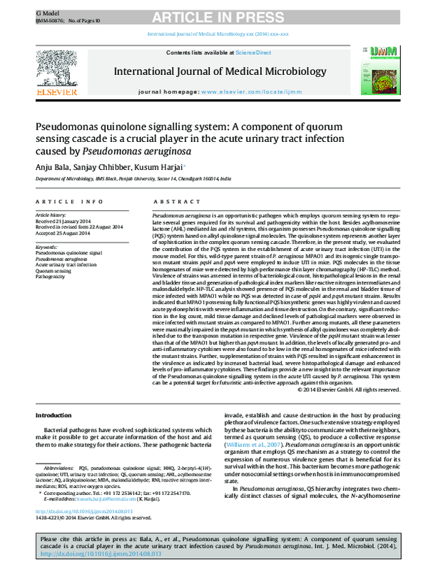 (PDF) Pseudomonas quinolone signalling system: A component of quorum ...