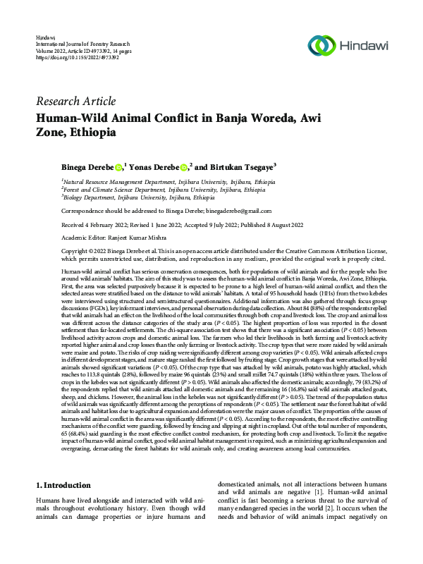(PDF) Human-Wild Animal Conflict in Banja Woreda, Awi Zone, Ethiopia