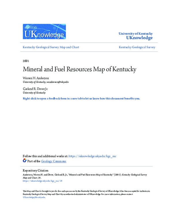 (PDF) Mineral and Fuel Resources Map of Kentucky