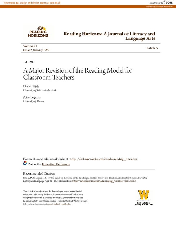 (PDF) A Major Revision of the Reading Model for Classroom Teachers