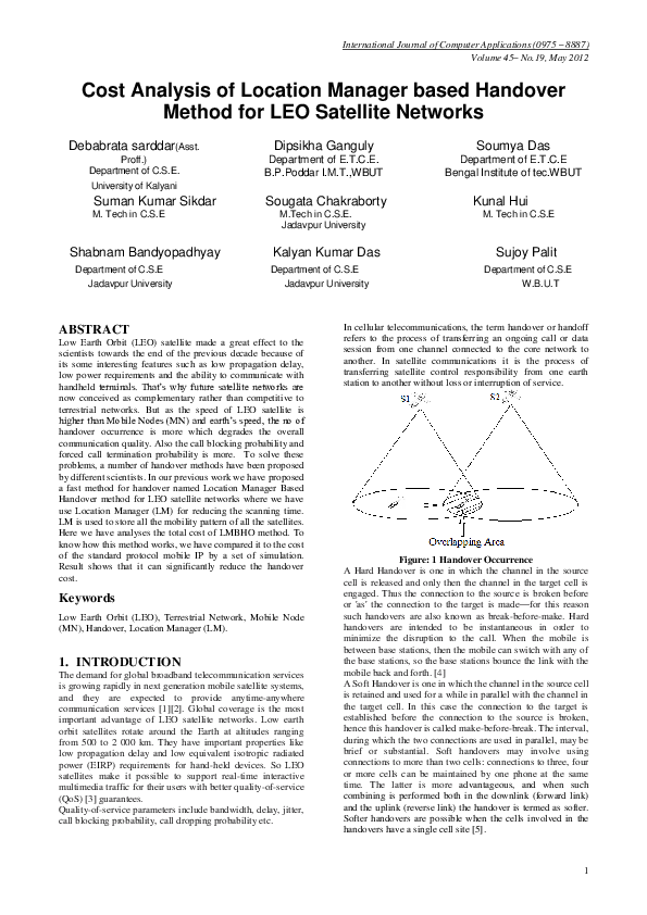 (PDF) Cost Analysis of Location Manager based Handover Method for LEO ...