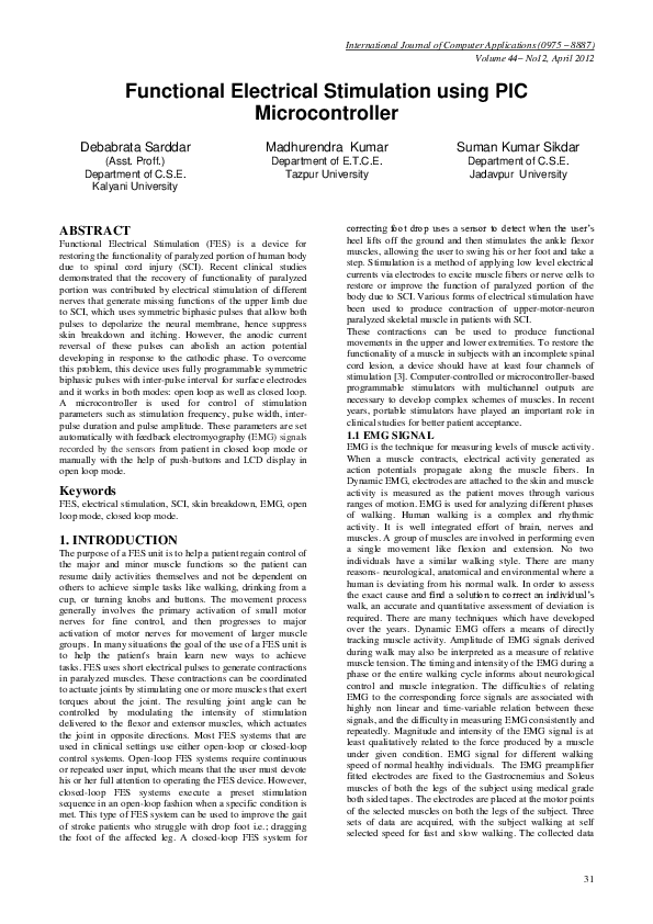 (PDF) Functional Electrical Stimulation using PIC Microcontroller