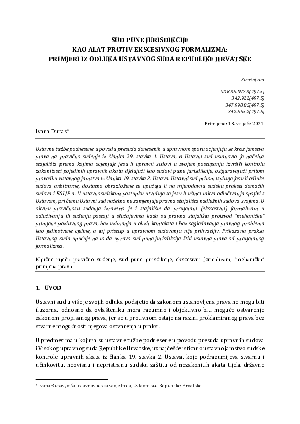 (PDF) Sud Pune Jurisdikcije Kao Alat Protiv Ekscesivnog Formalizma Primjeri Iz Odluka Ustavnog ...