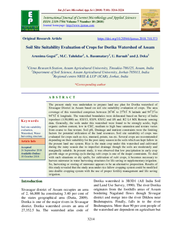 (PDF) Soil Site Suitability Evaluation of Crops for Dorika Watershed of ...