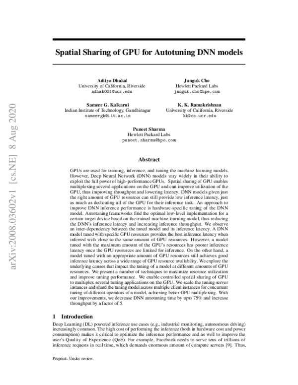 (PDF) Spatial Sharing of GPU for Autotuning DNN models