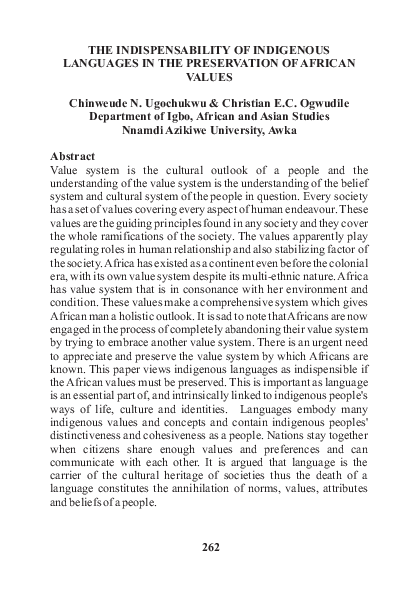 (PDF) The indispensability of indigenous languages in the preservation ...
